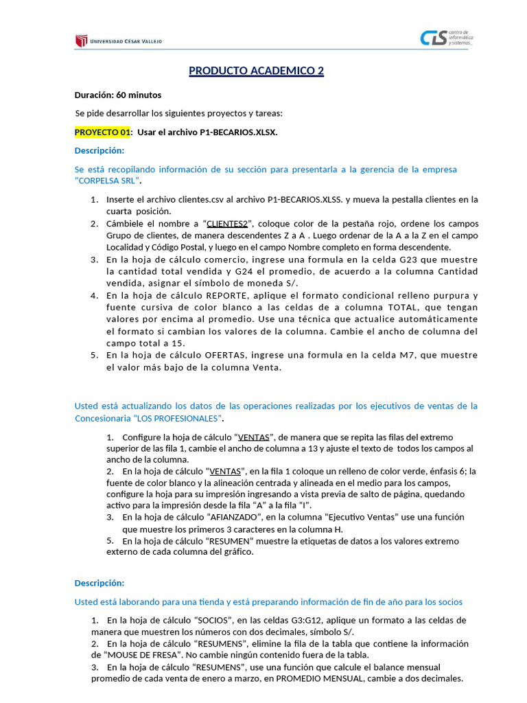 0.instrucciones para El Examen - Proyecto 2 - Pa2 | PDF | Hoja de cálculo | Informática