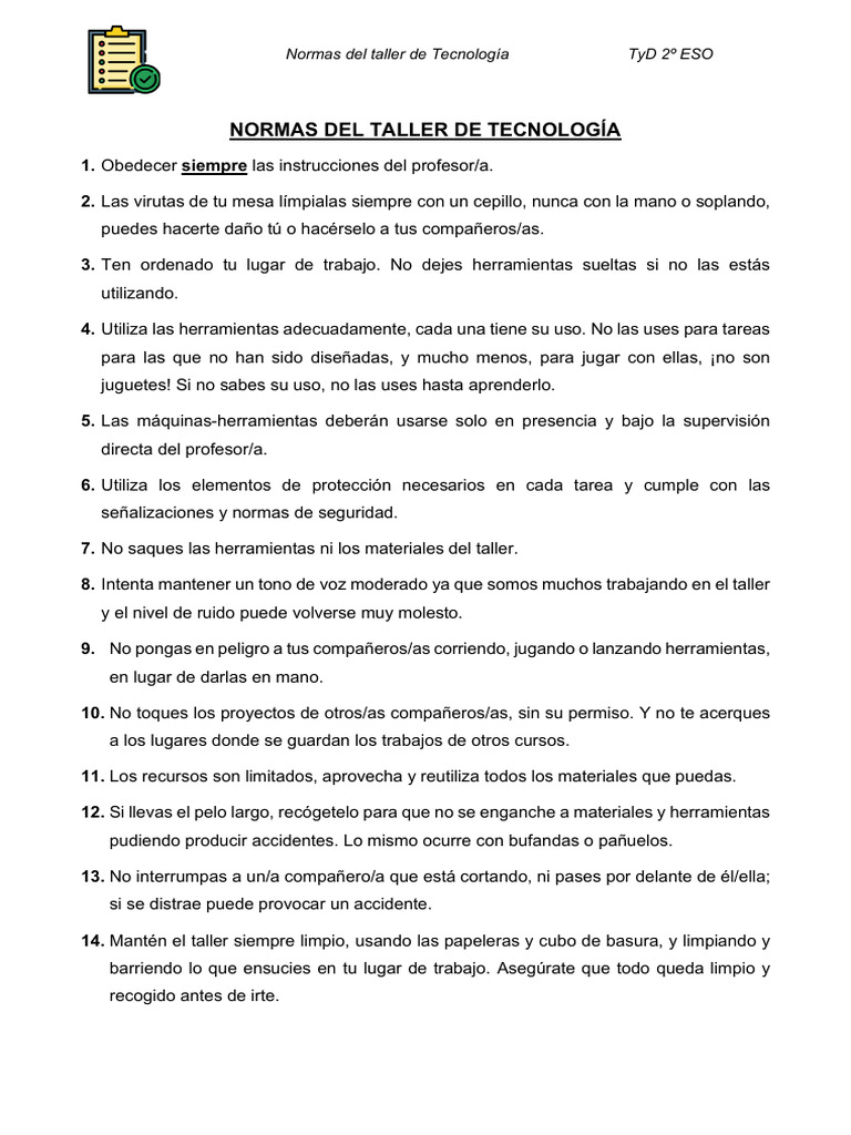 Tema 1-Normas Taller de Tecnología | PDF