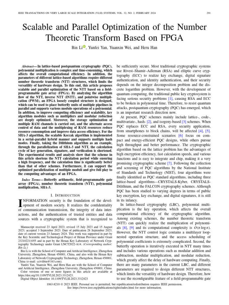 FPGA-Optimized NTT for PQC | PDF | Cryptography | Computer Science