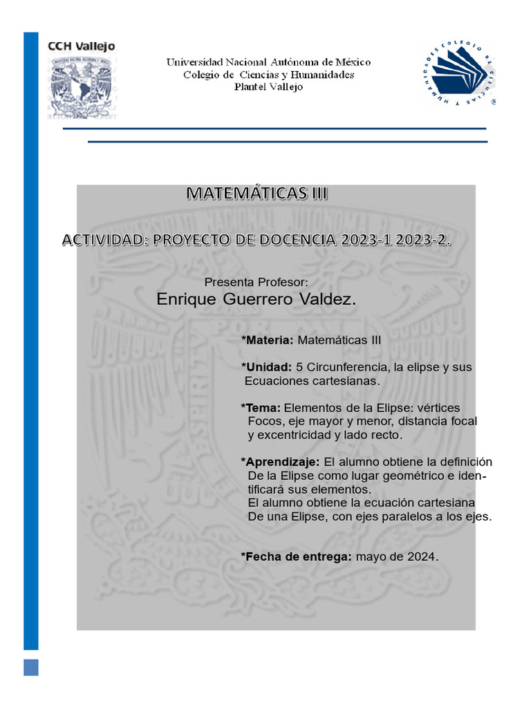 2024-1 Instructivo para Realizar Proyecto Mate 3 Mayo 2024 | PDF | Elipse | Geometria clasica