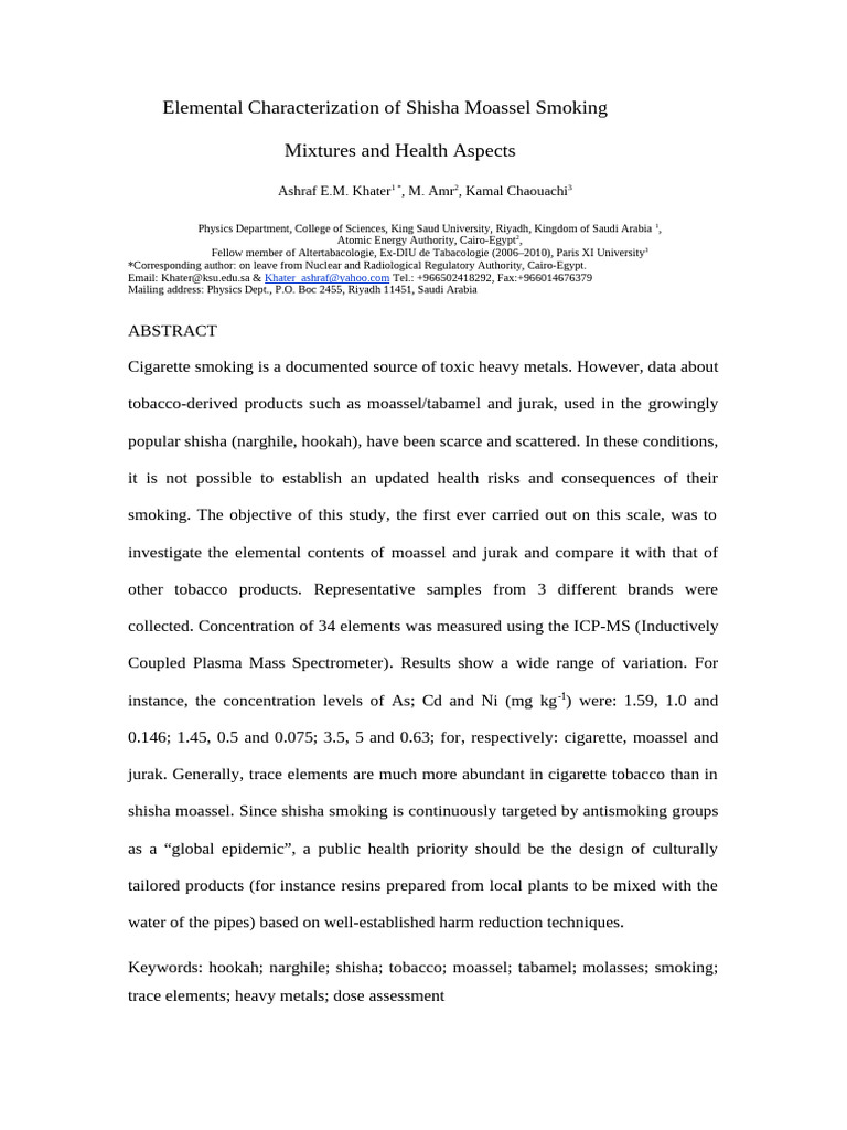 Elemental Characterization of Shisha Moassel Smoking Mixtures and ...