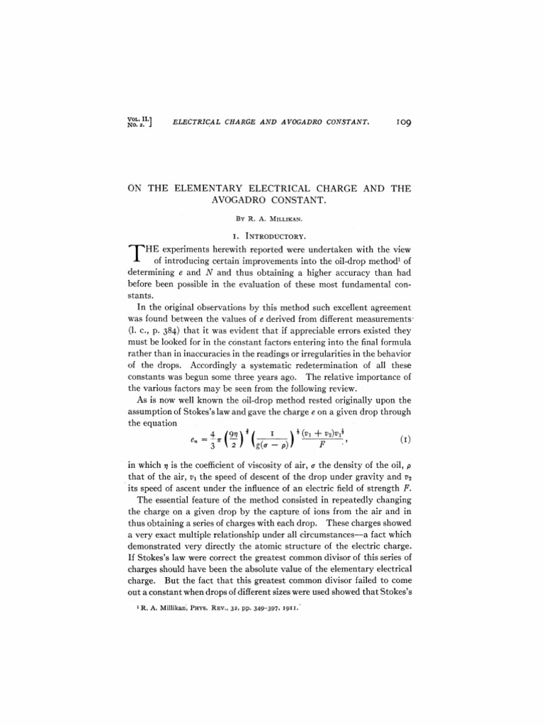 Millikan Experiment | PDF | Viscosity | Metrology