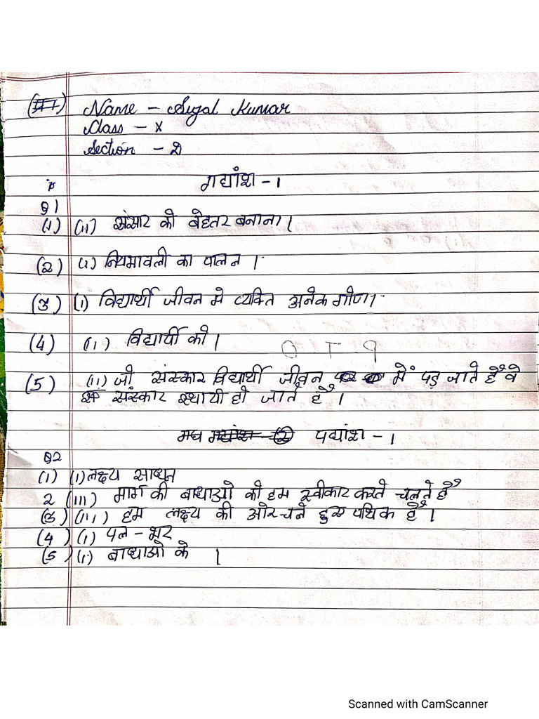 Pre Bord Answer Sheet Hindi | PDF