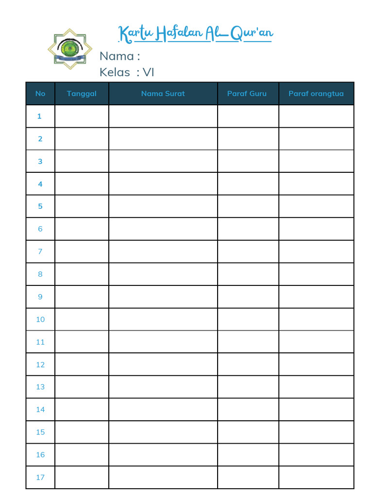 Kartu Hafalan Kelas VI | PDF