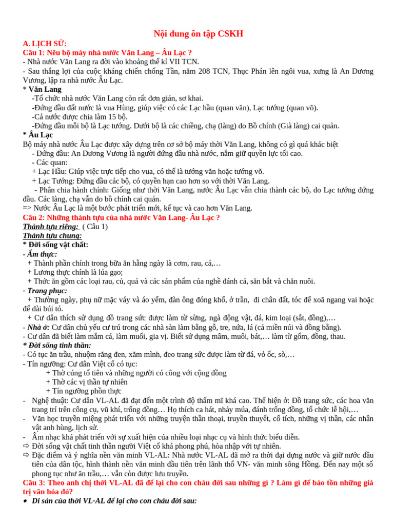 Nội dung ôn tập CSKH | PDF