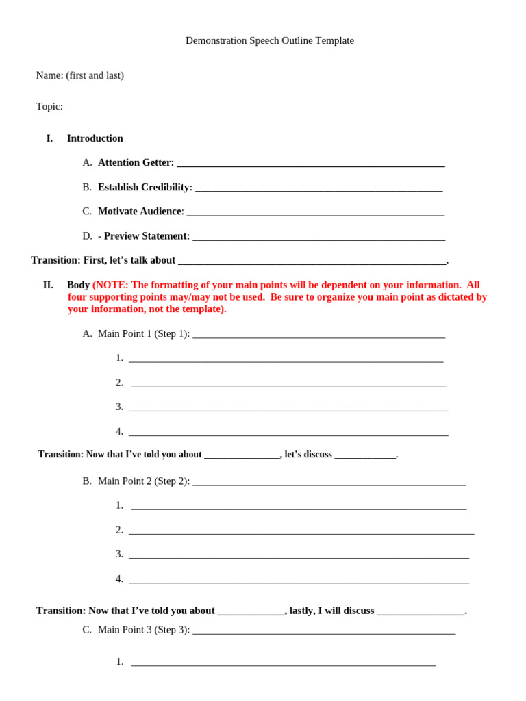 Demonstration Speech Template Updated 4 2024 | PDF