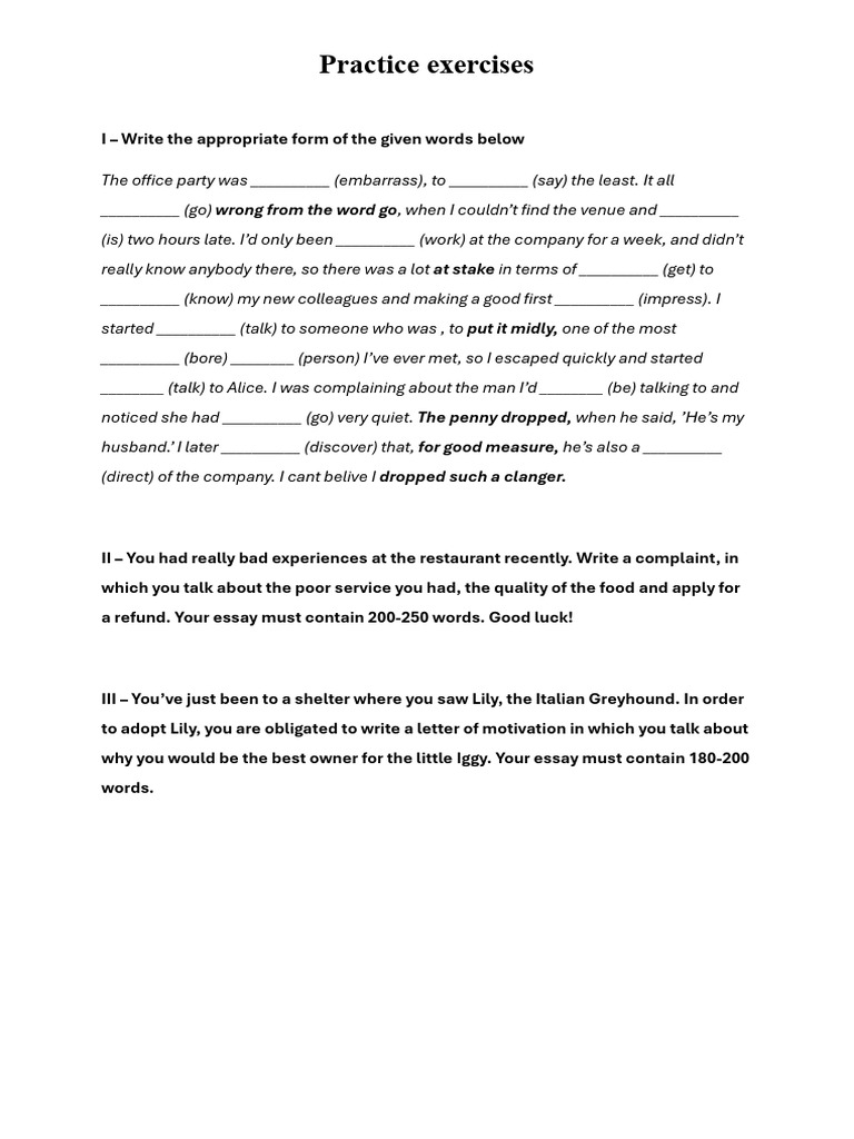 Practice Exercises for Writing Skills | PDF