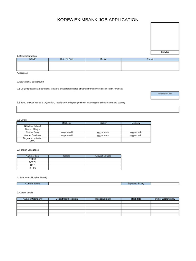 KEXIM Job Application Format 8 | PDF