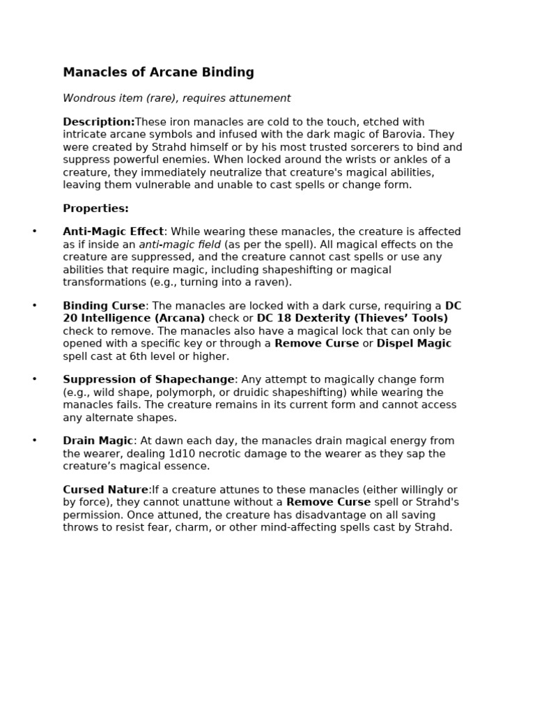 Arcane Manacles | PDF