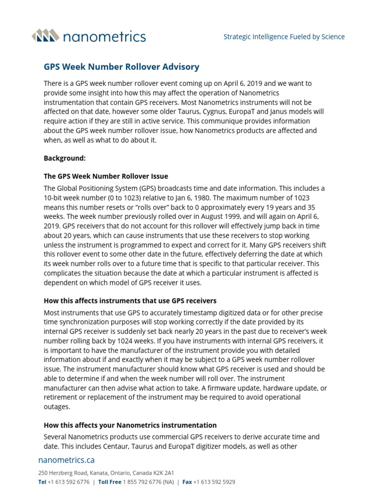 GPS Week Rollover Impact on Nanometrics | PDF | Global Positioning ...