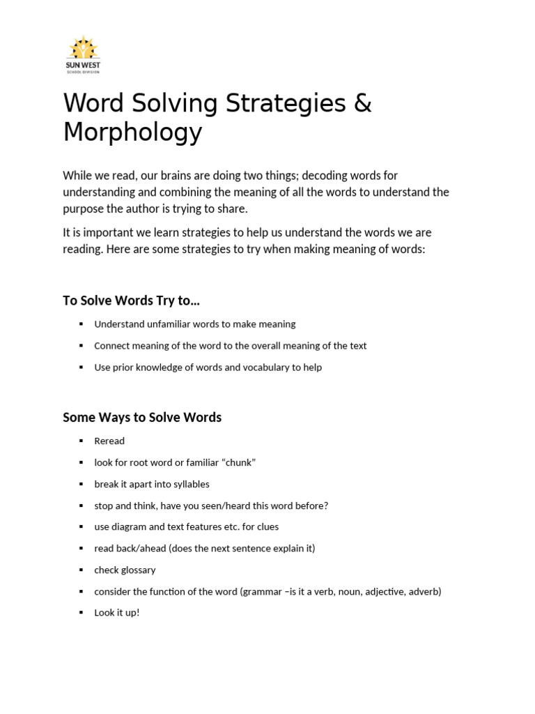 Word Solving Strategies & Morphology | PDF | Word | Morphology ...