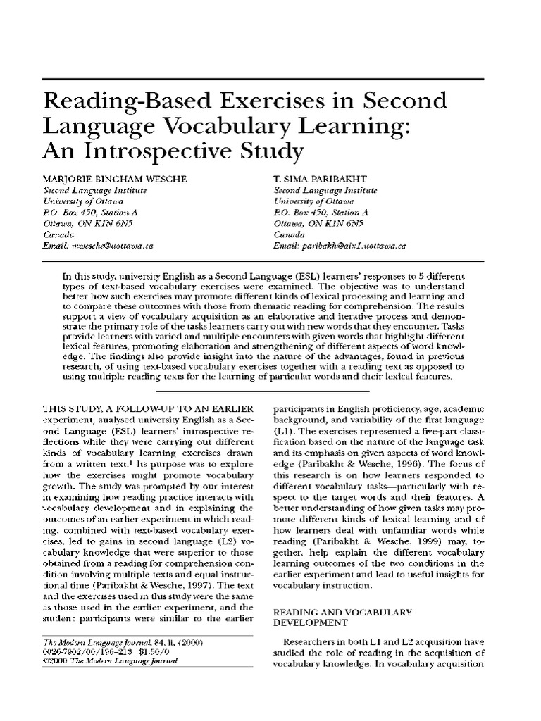 Introspective Study Article | PDF | Vocabulary | Second Language