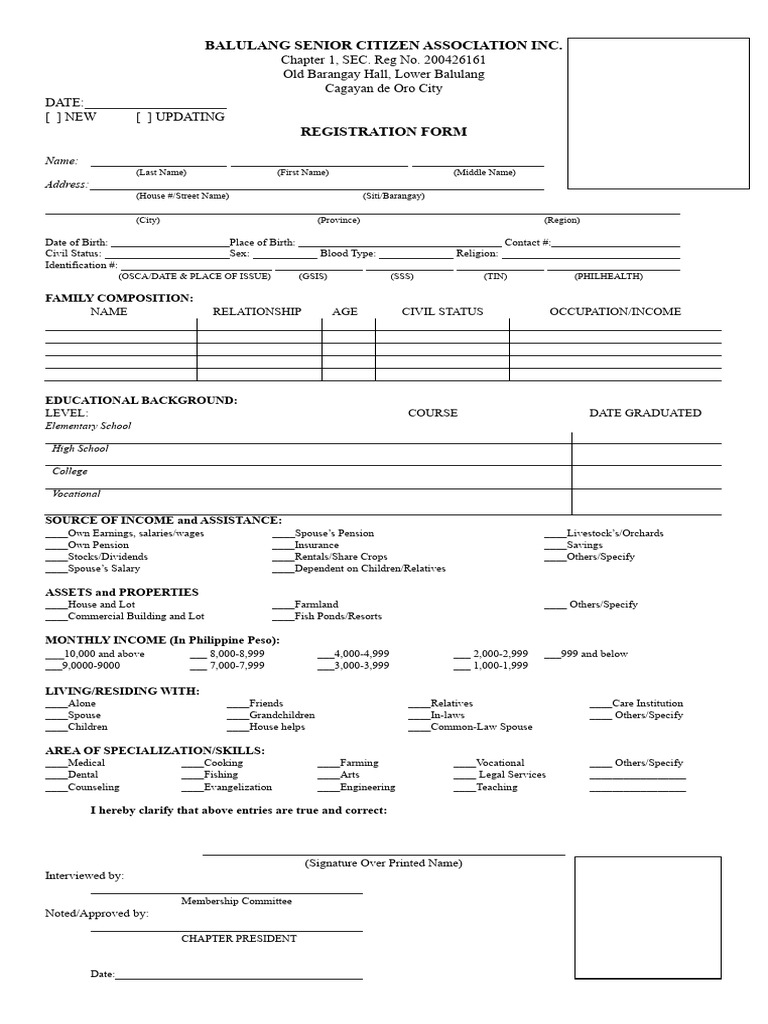 Balulang Senior Citizen Registration Form | PDF