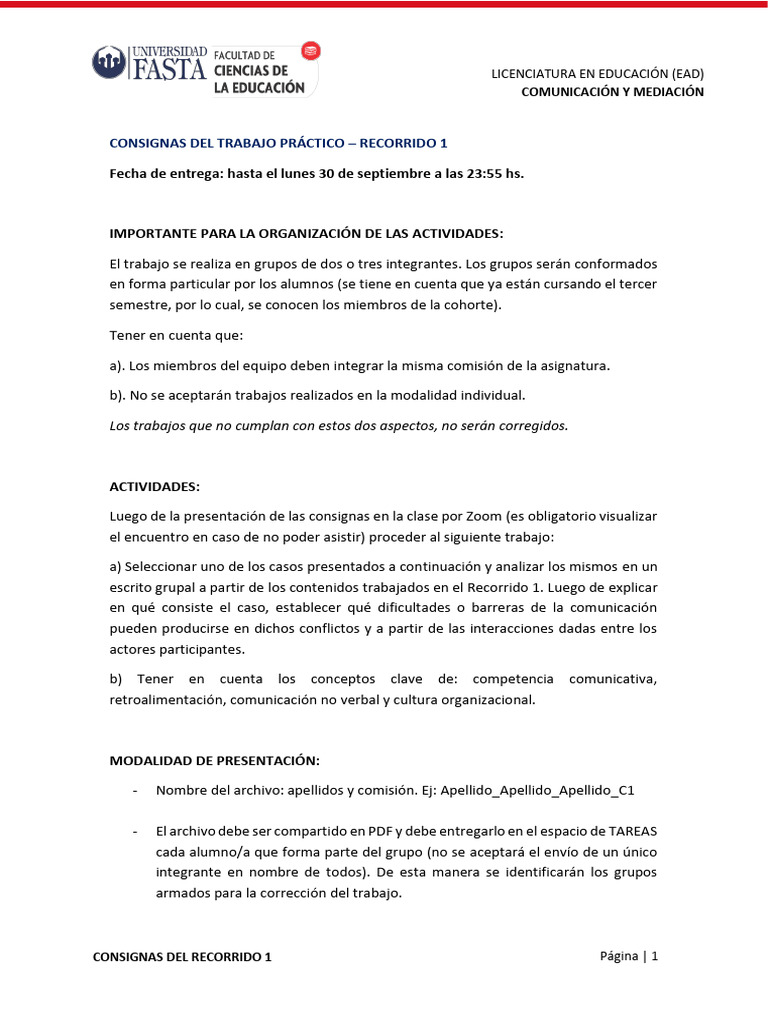 Consignas Del TP - Recorrido I | PDF | Enseñando | Escuelas