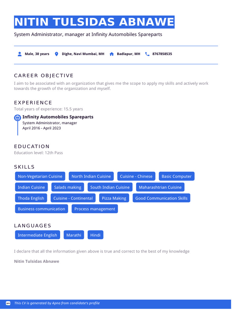 Nitin Tulsidas Abnawe - Resume | PDF