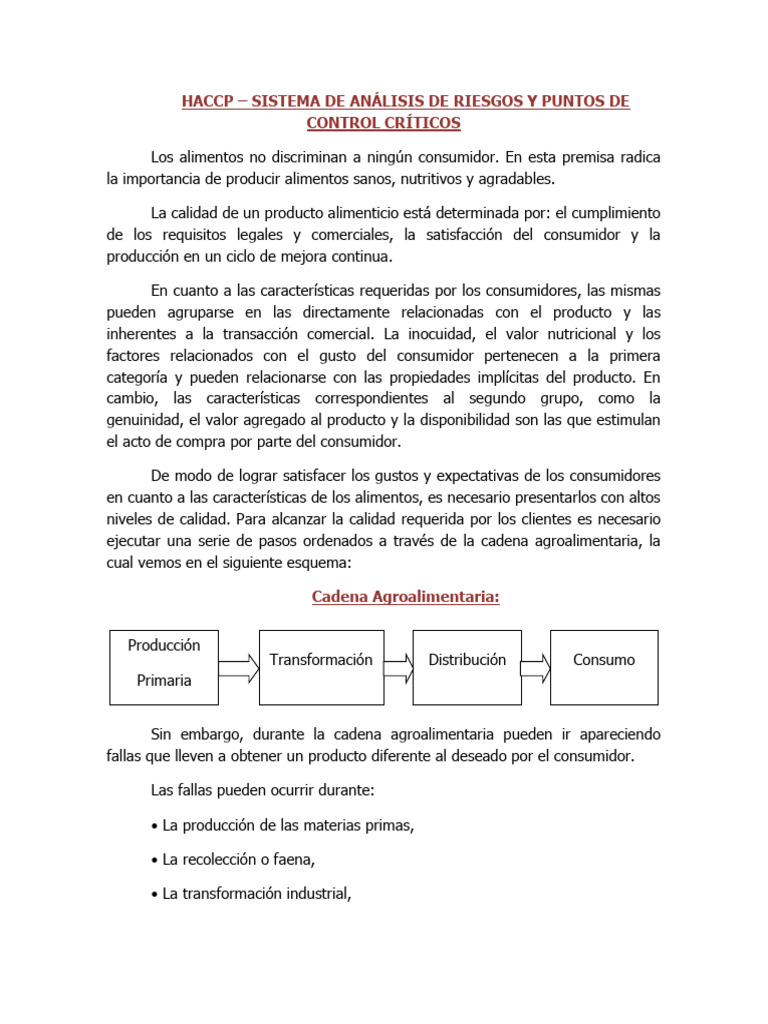 HACCP | PDF | Análisis de Riesgo y Puntos Críticos de Control | Seguridad alimenticia
