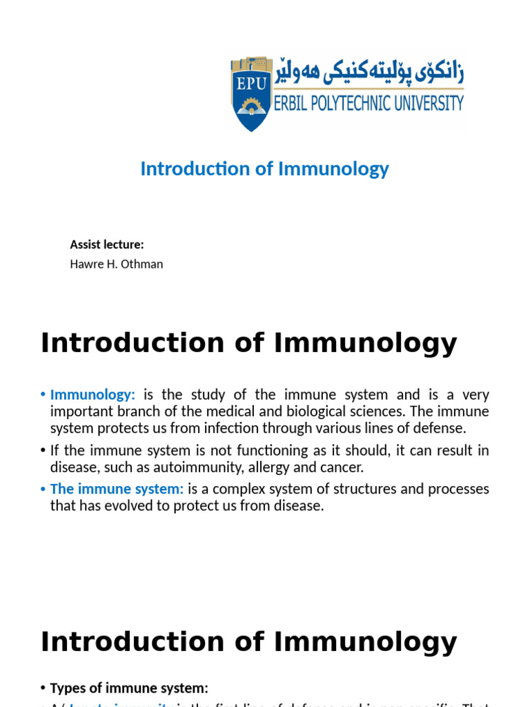 Lecture 1 Introduction of Immunology | PDF | Immune System | Immunology