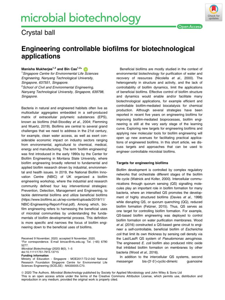 Engineering Controllable Biofilms For Biotechnological | PDF | Biofilm ...