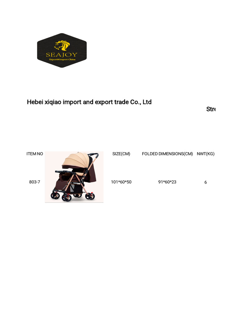Baby Stroller Specifications and Features | PDF