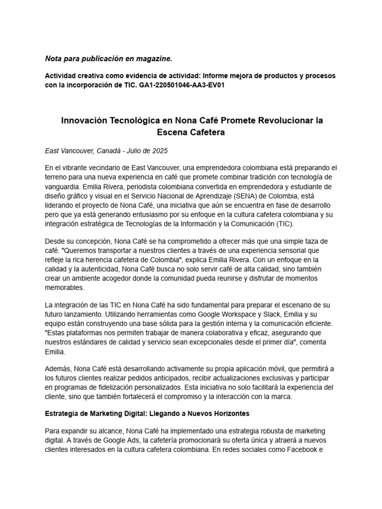 Nota para Publicación en Magazine | PDF | café | Tecnología de ...