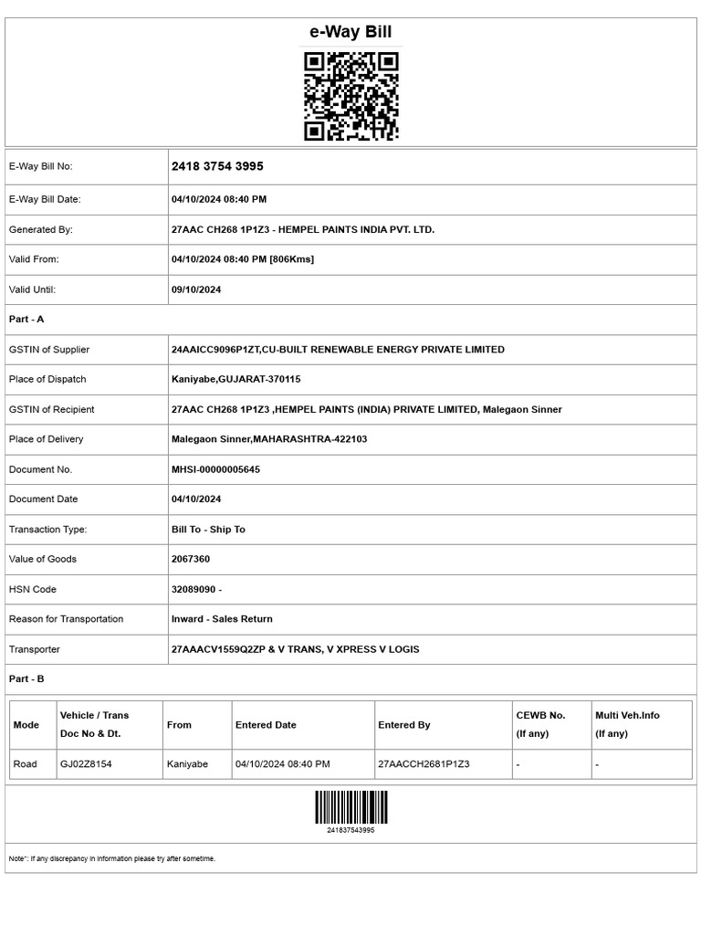 E-Way Bill 5645 | PDF