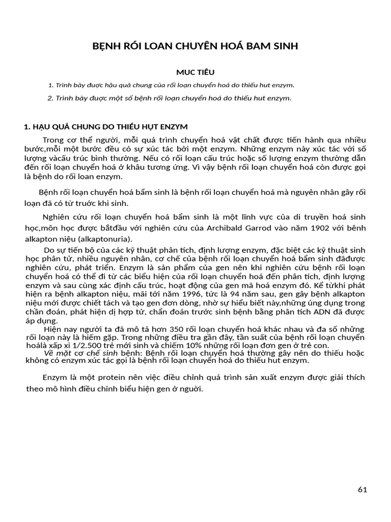 Bệnh Rói Loan Chuyên Hoá Bam Sinh: Muc Tiêu | PDF