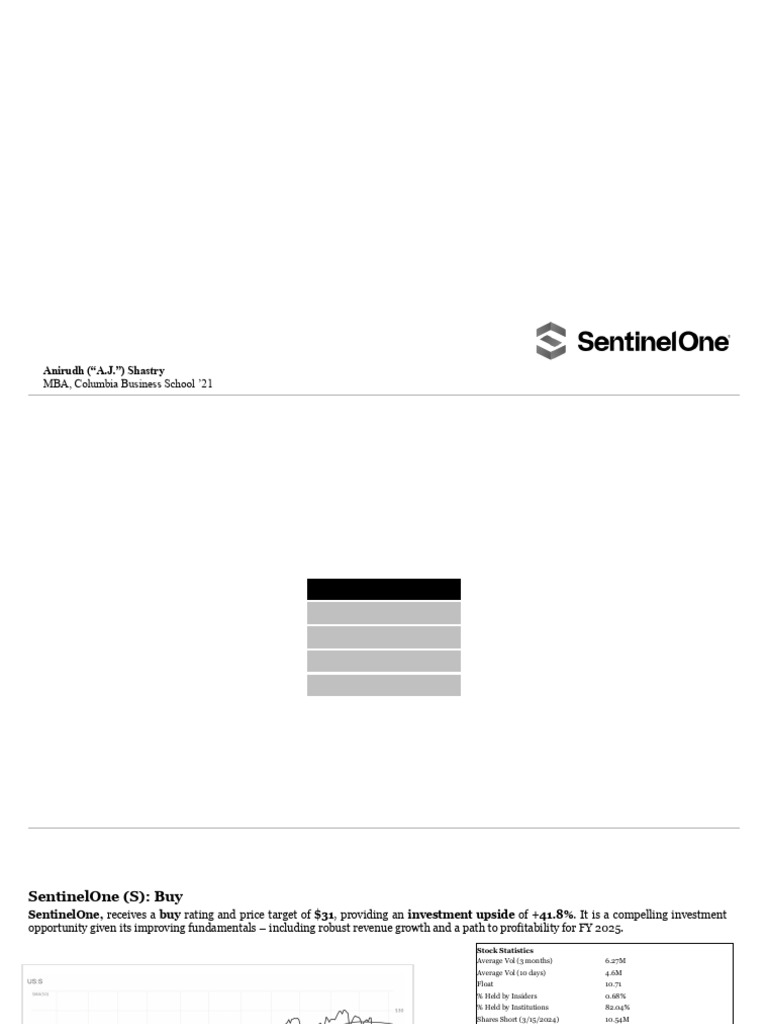 SentinelOne Stock Analysis: Buy Rating | PDF | Valuation (Finance) | Investing