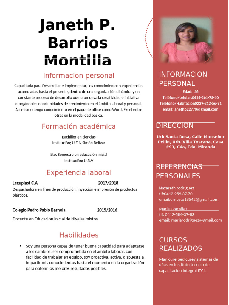 Plantilla Curriculum Vitae Original Coral | PDF