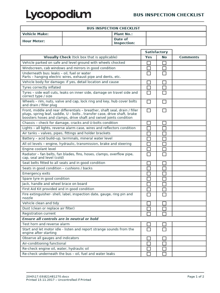 2040-00-FRM-116 - A New Bus Inspection Checklist | PDF | Vehicles ...