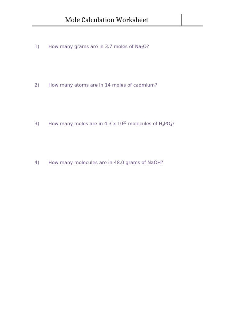 Mole Calculations With Answers | PDF