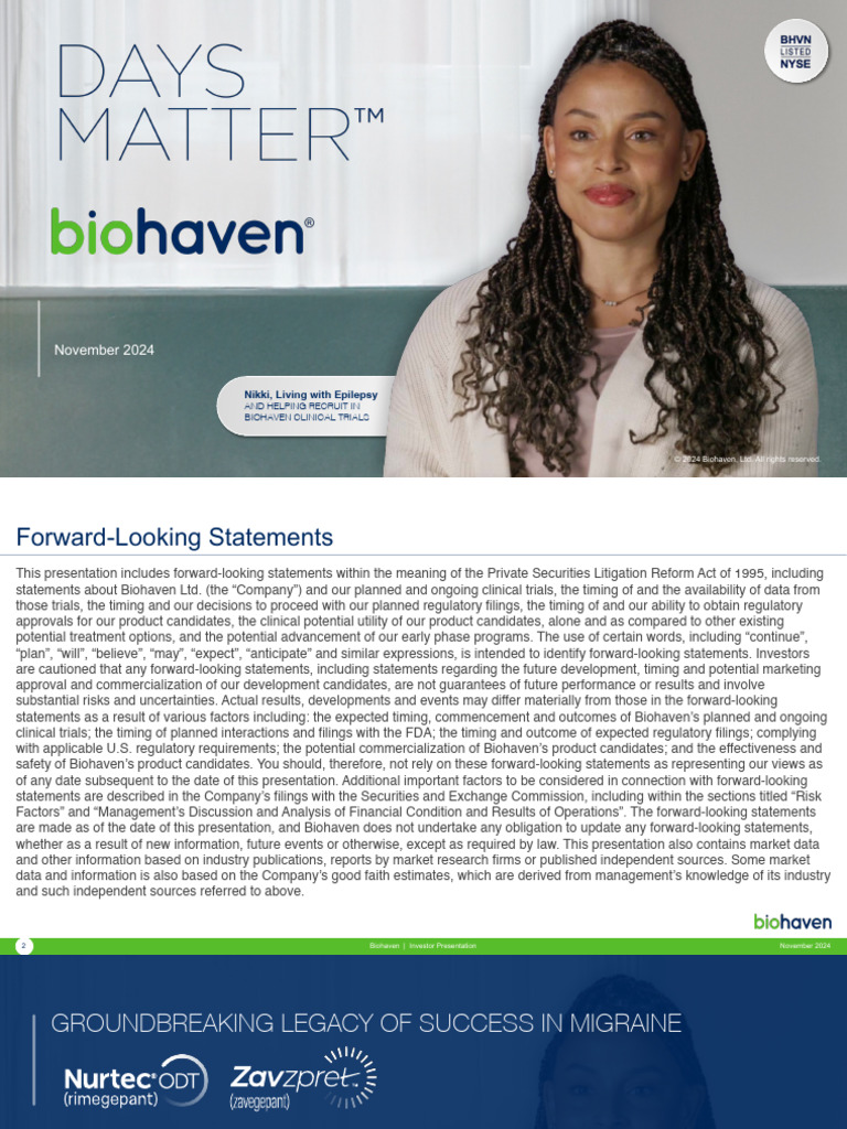 BIOHAVEN Investor Deck - Nov 2024 - E | PDF | Clinical Trial | Epilepsy