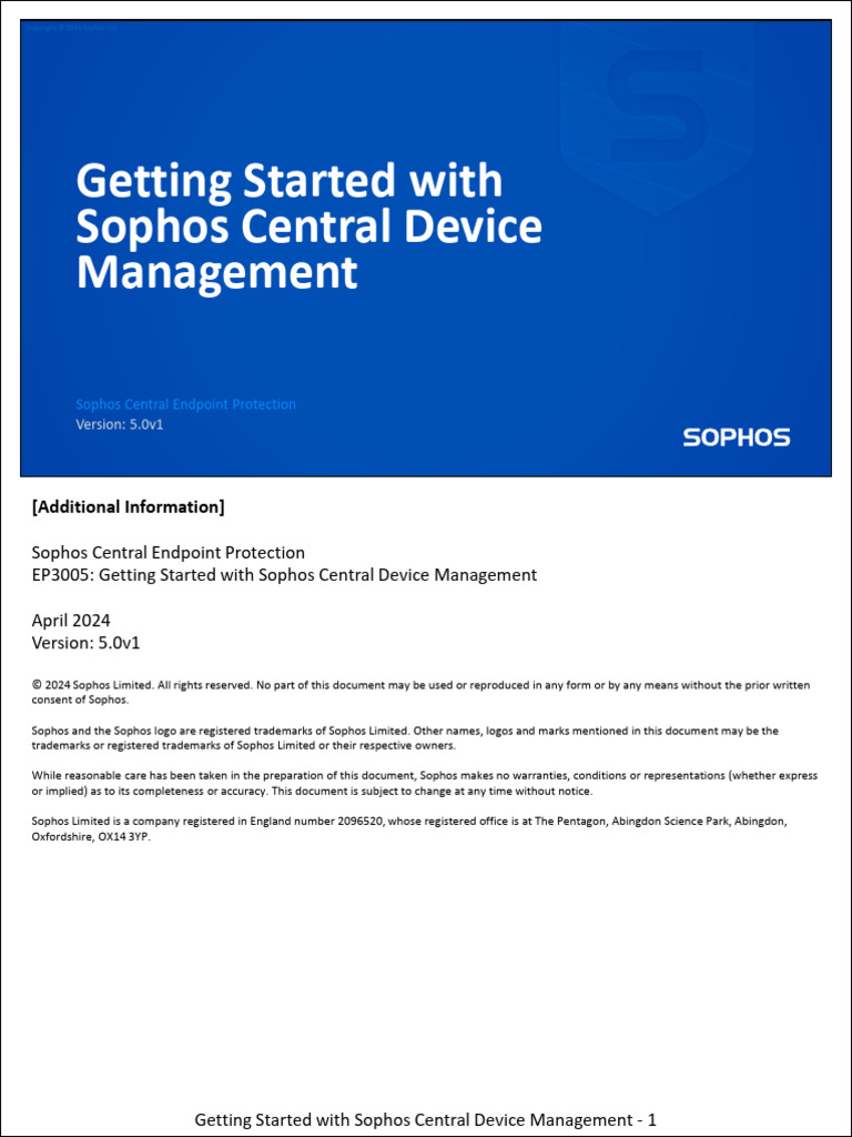EP3005 5.0v1 Getting Started With Sophos Central Device Management | PDF | Installation ...