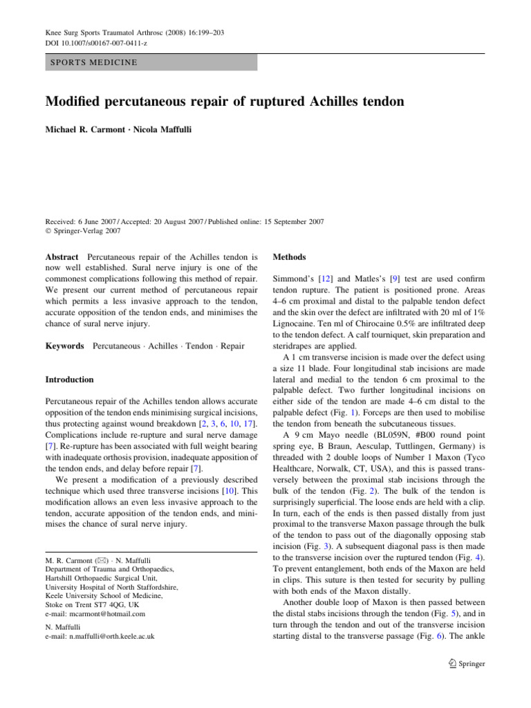 Modified Percutaneous Repair of Ruptured Achilles Tendon | PDF ...