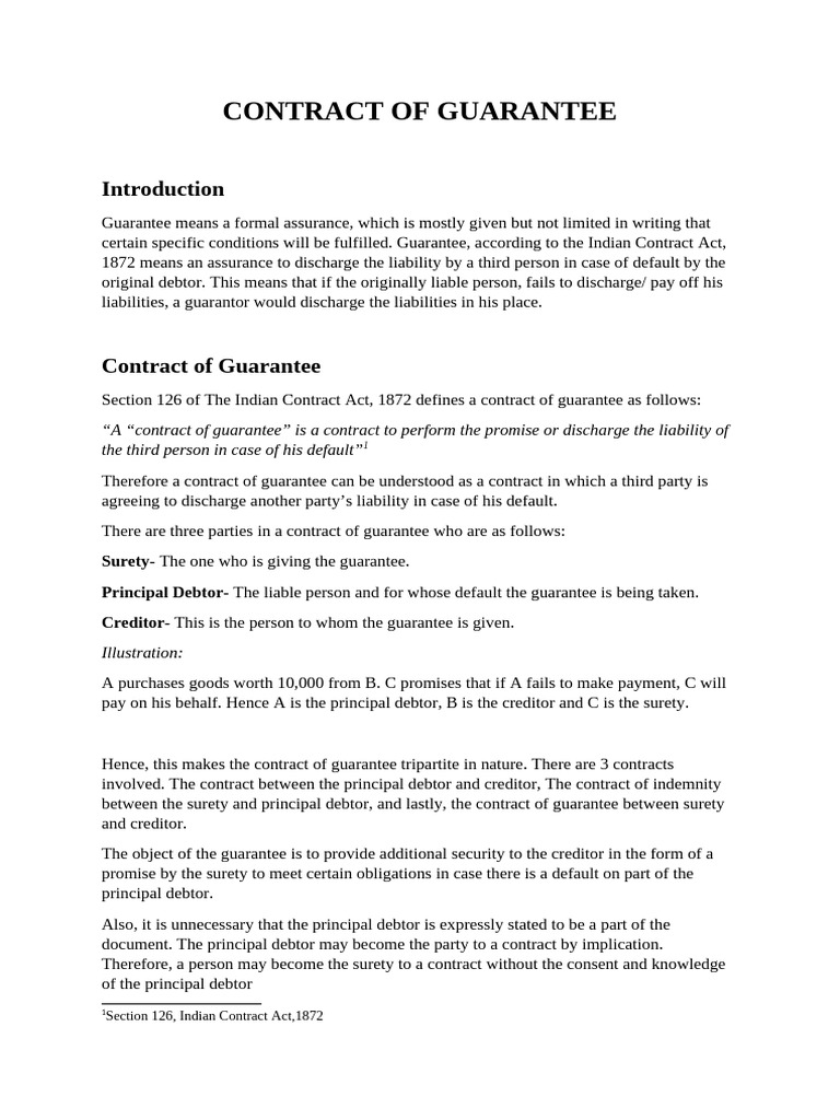 Contract of Guarantee | PDF | Guarantee | Legal Concepts