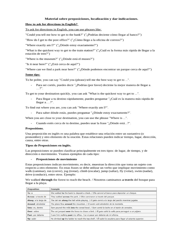 Material Sobre Preposiciones | PDF | Preposición y Postposición ...
