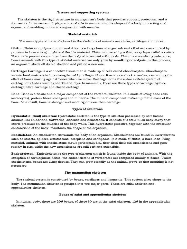 Tissues and Supporting Systems | PDF | Vertebral Column | Skeleton