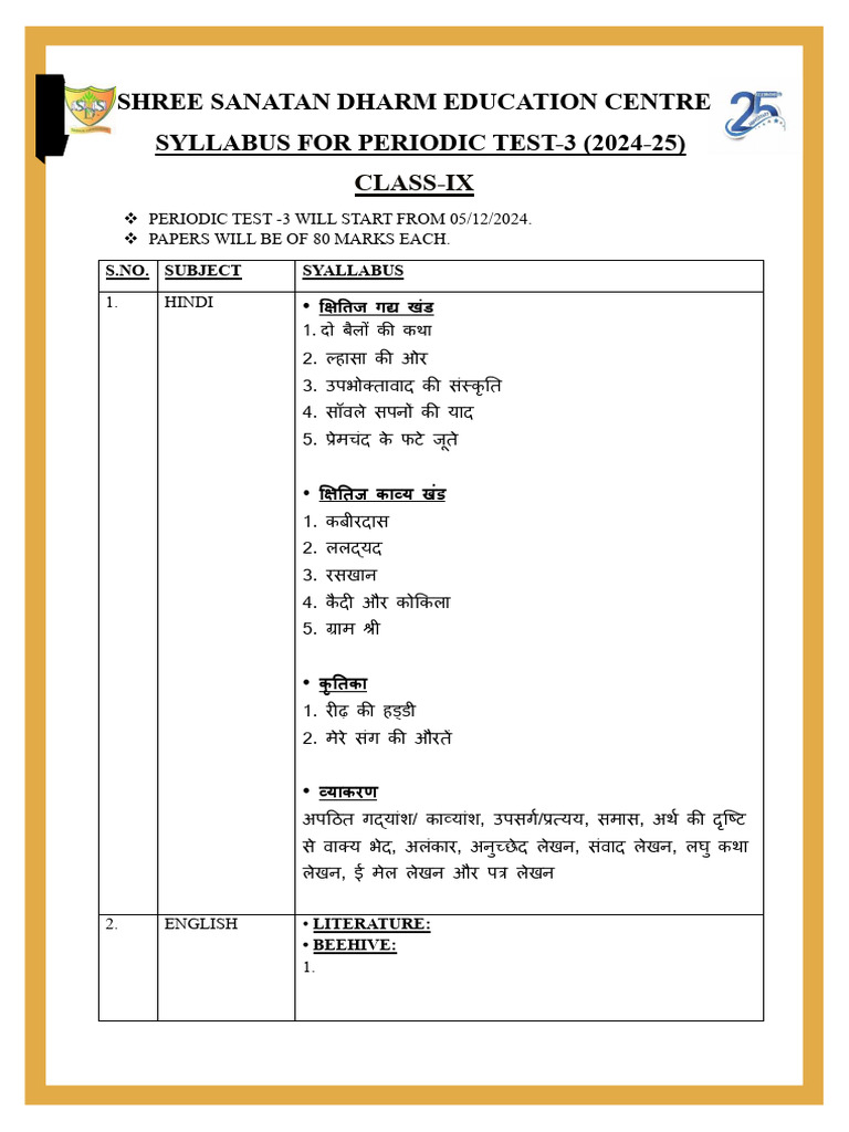 Syallabus PT-3 (2024-25) Class Ix | PDF Syallabus PT-3 (2024-25) Class Ix | PDF