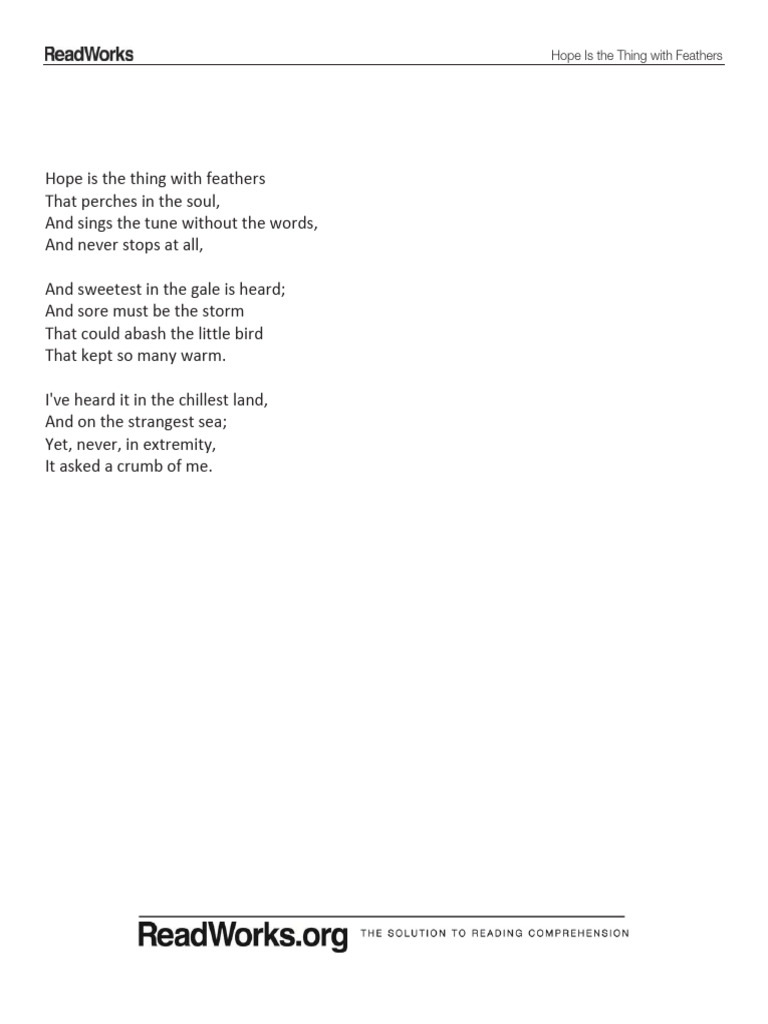 Hope Is The Thing With Feathers NP Passage and Questions | PDF