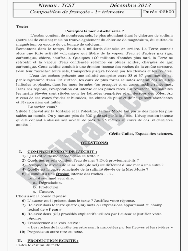 Dzexams 1as Francais 513208 | PDF