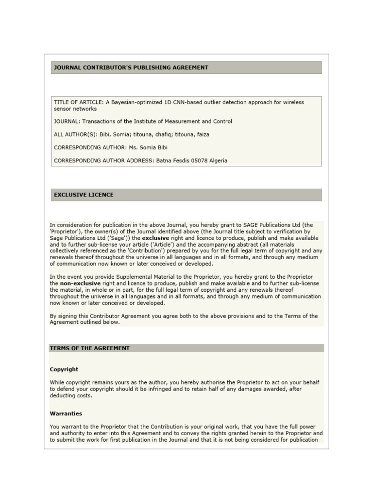 Journal Contributor'S Publishing Agreement | PDF | Copyright | Mediation