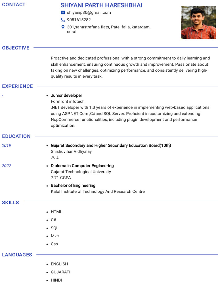 Junior .NET Developer Resume | PDF