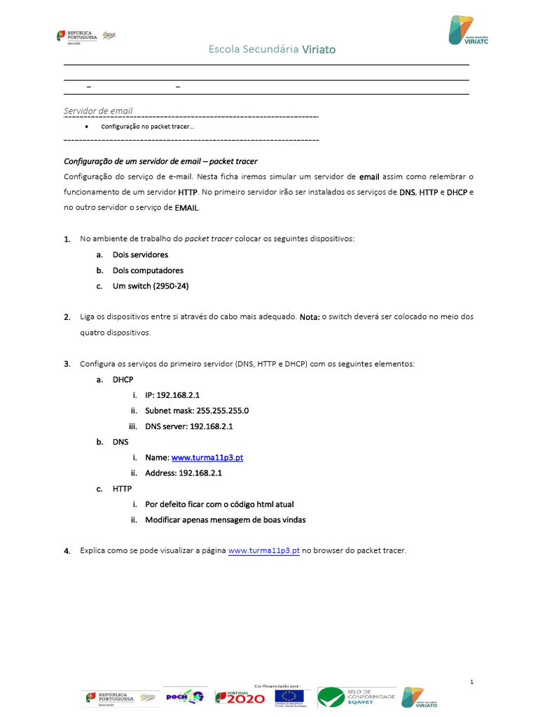 Ficha2 - Configuração de Um Servidor de Email Packet Tracer | PDF ...
