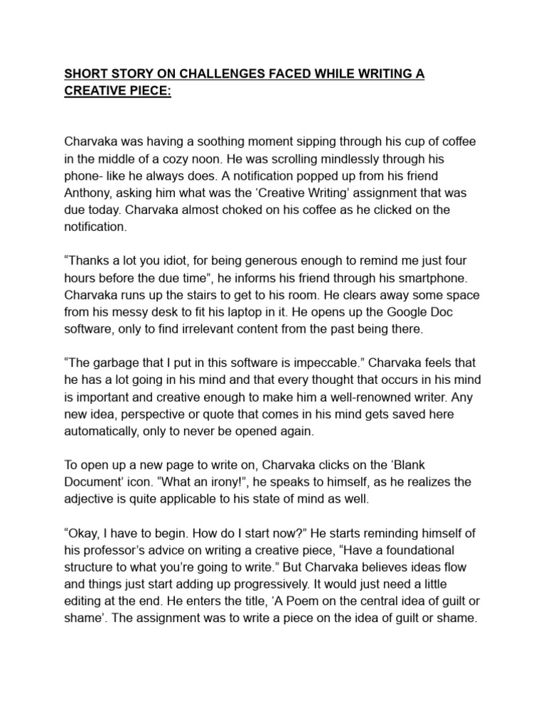 Short Story On Challenges Faced While Writing A Creative Piece | PDF ...