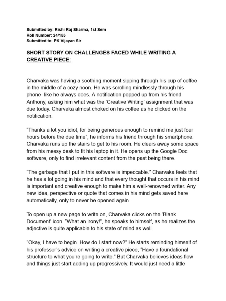 Short Story On Challenges Faced While Writing A Creative Piece | PDF