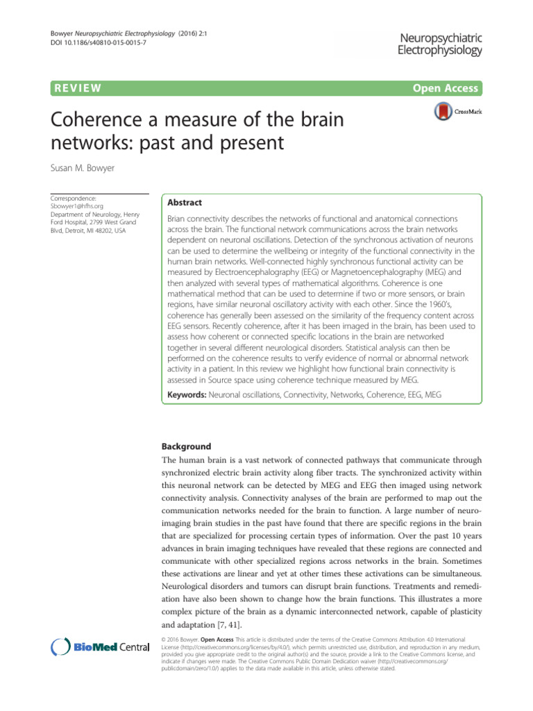 Bowyer 2016 Coherence A Measure of The Brain Networks Past and Present | PDF | Neural ...