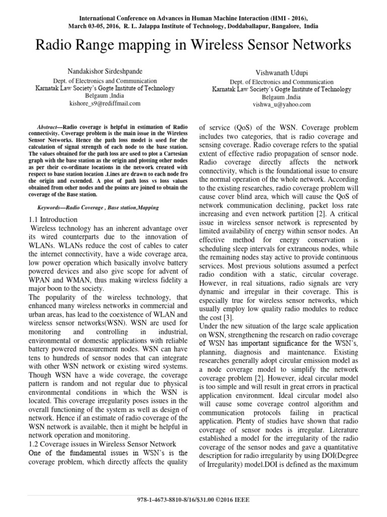 Radio Range Mapping in Wireless Sensor Networks by Nandakishor Sirdeshpande | PDF | Wireless ...