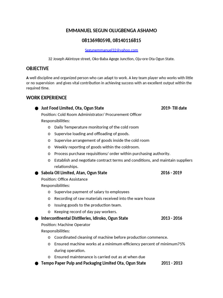 Emmanuel Segun CV | PDF | Business