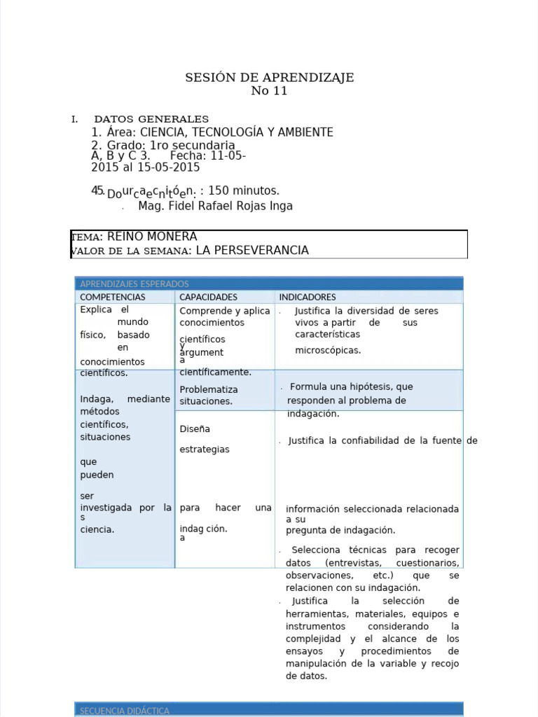 PDF Sesion de Aprendizaje de Cta 1ro Secundaria | PDF | Las bacterias | Diagnostico medico