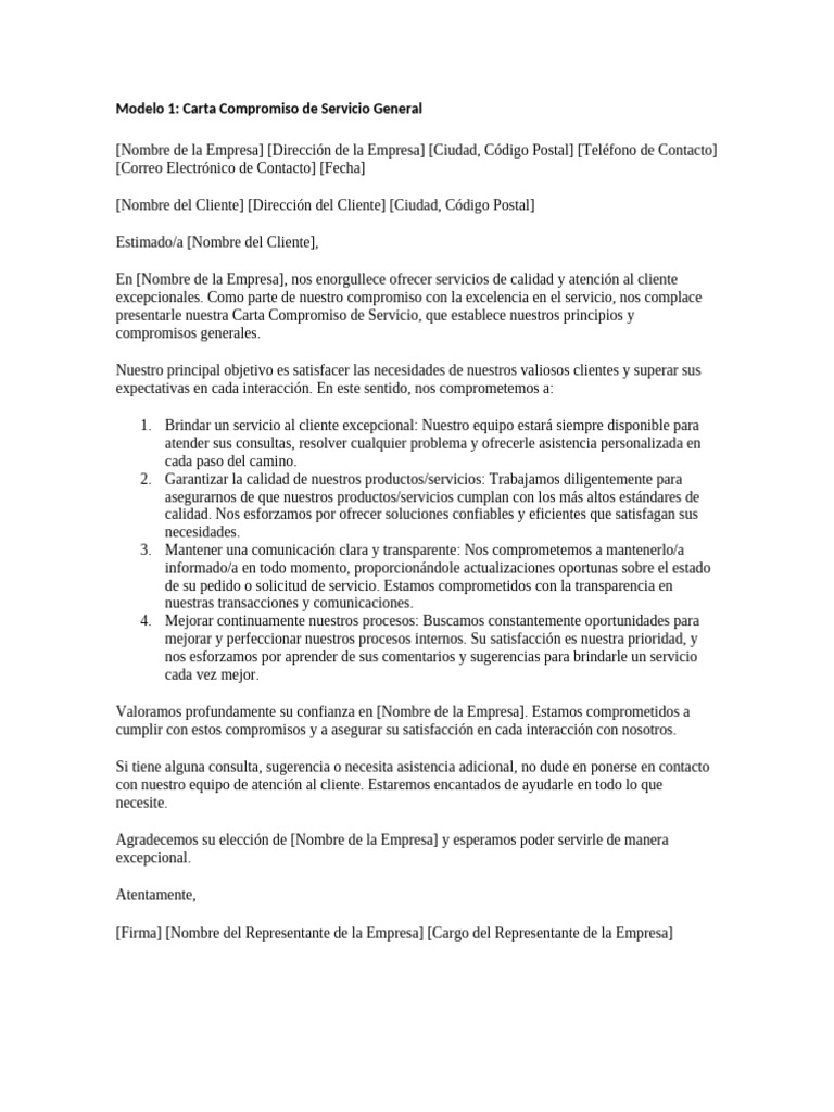 Carta Compromiso de Servicio General | PDF | Calidad (comercial) | Business