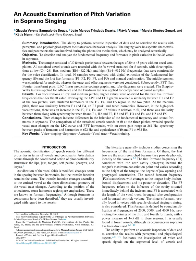 Acoustic Analysis of Soprano Pitch Variation | PDF | Vowel | Pitch (Music)